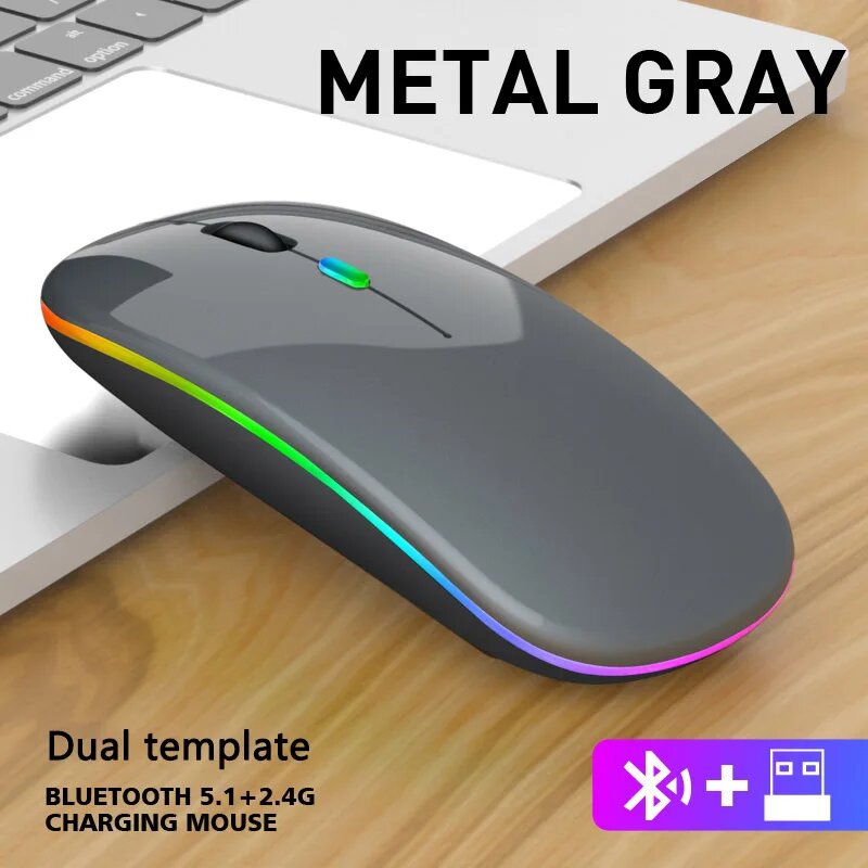 Беспроводная мышь AILEHKUO Metal Gray Bluetooth 5.1+2.4G