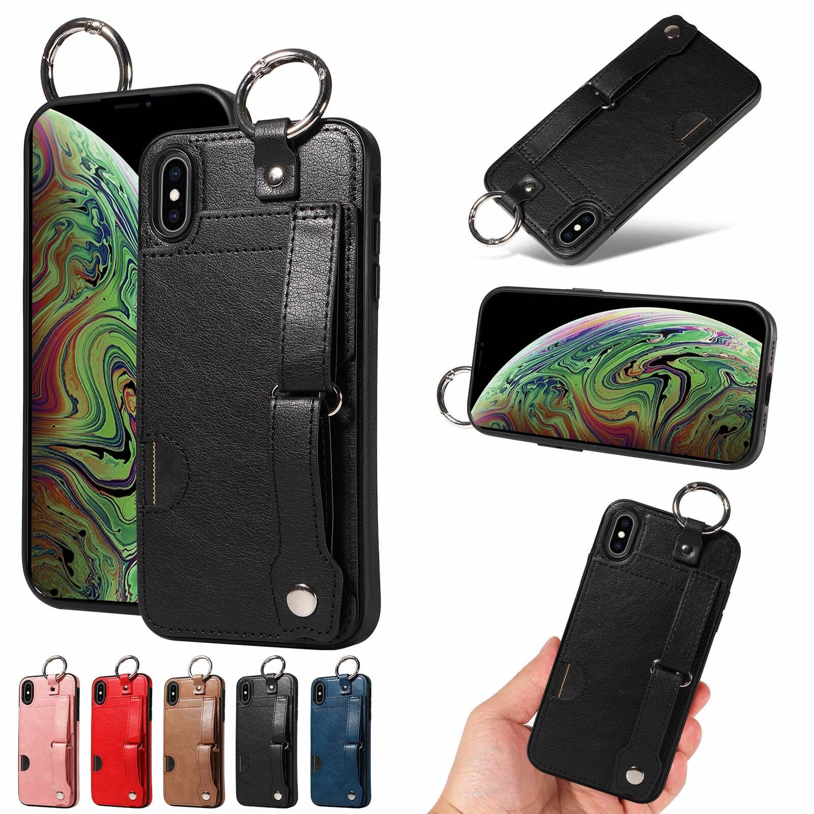 YIKATU Кожаный чехол для Apple iPhone XS Max ( Айфон ХС Макс) с регулируемым ремешком на запястье/кольцевой пряжкой/ Держатель карты