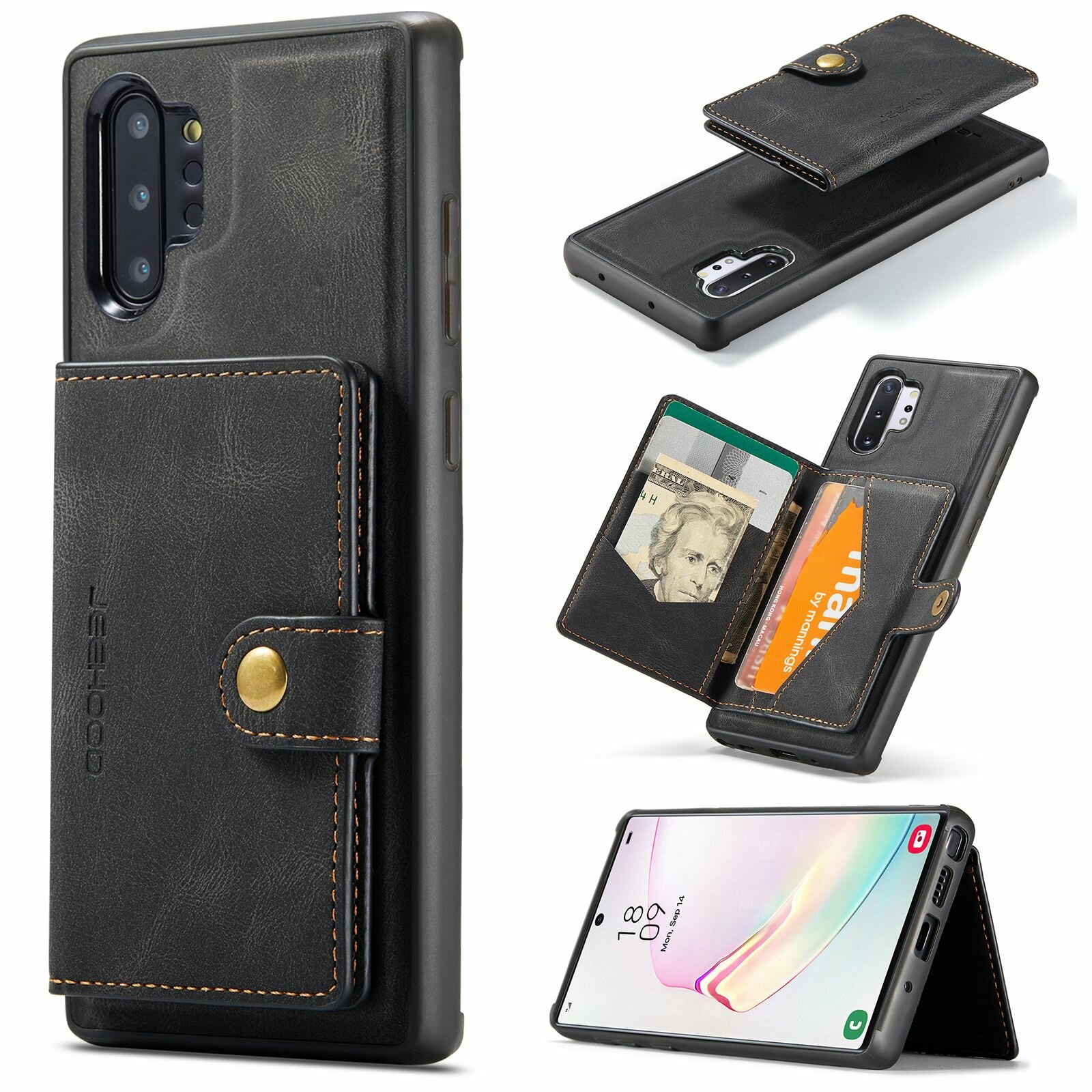 JEEHOOD Mагнитный кожаный чехол для Samsung Galaxy Note 10 Plus/ Самсунг Ноте 10Плюс, держатель магнитной карты, 2-в-1 чехол из спилка