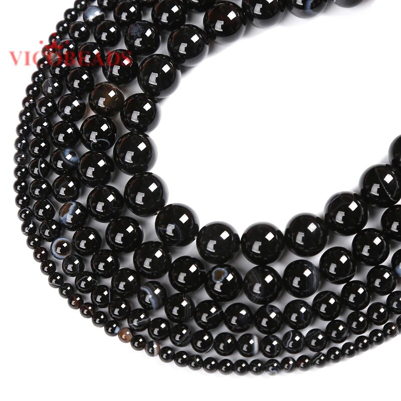 Бусины сердолика черные с полосками, 6 мм, Verkadebeads