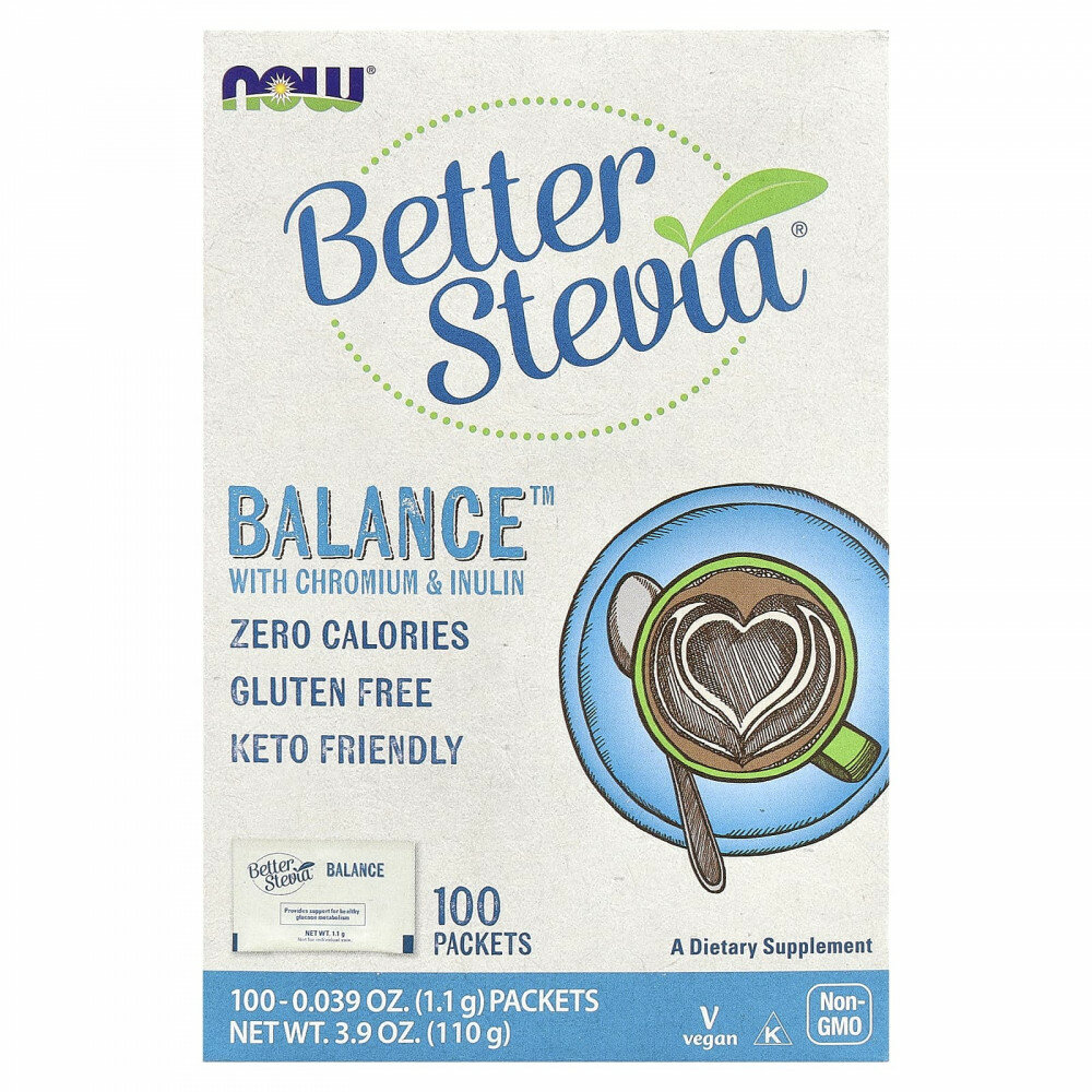 NOW Foods, Better Stevia®, Balance™, с хромом и инулином, 100 пакетиков по 1,1 г (0,039 унции)