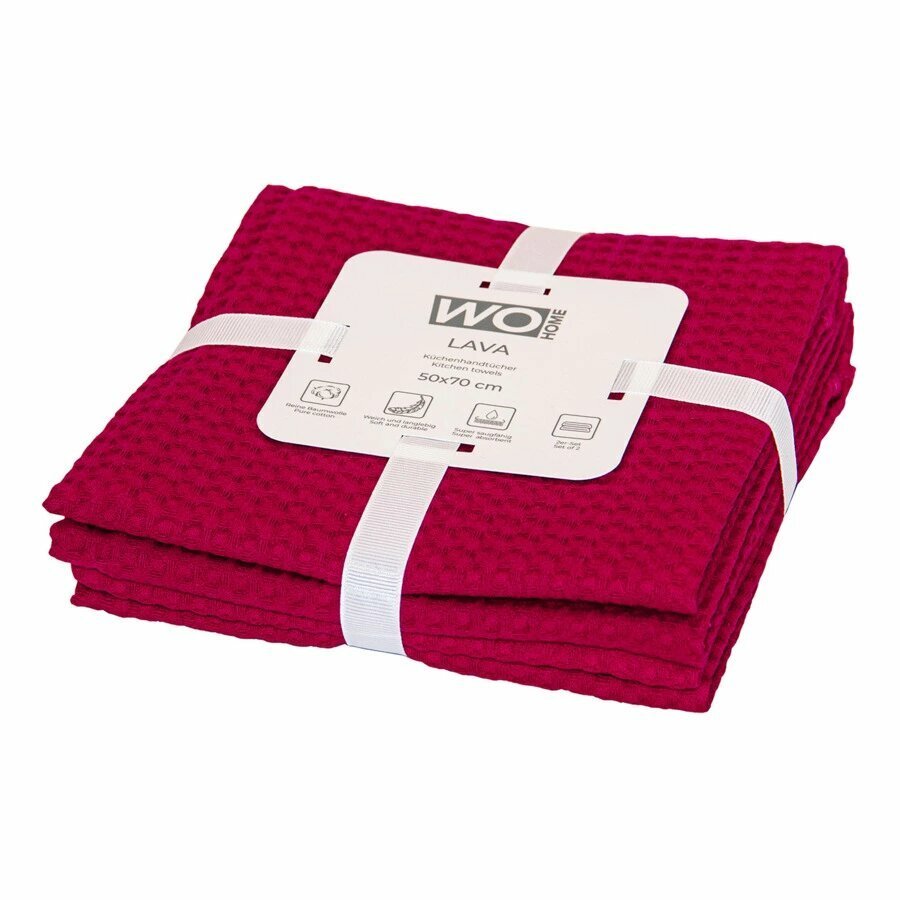 Набор полотенец кухонных WO HOME LAVA 50х70 см, 2 шт, хлопок, красный, п/к