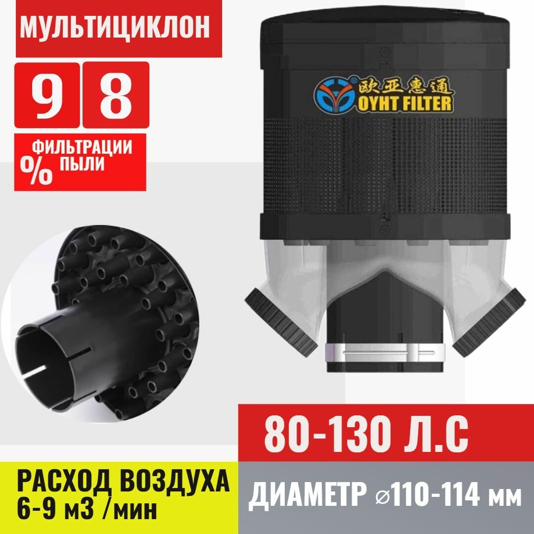 Фильтр циклонный предварительной очистки OYHT PL820 для двигателей 10-114 л. с. диаметр 90 мм мультицилон OYHT