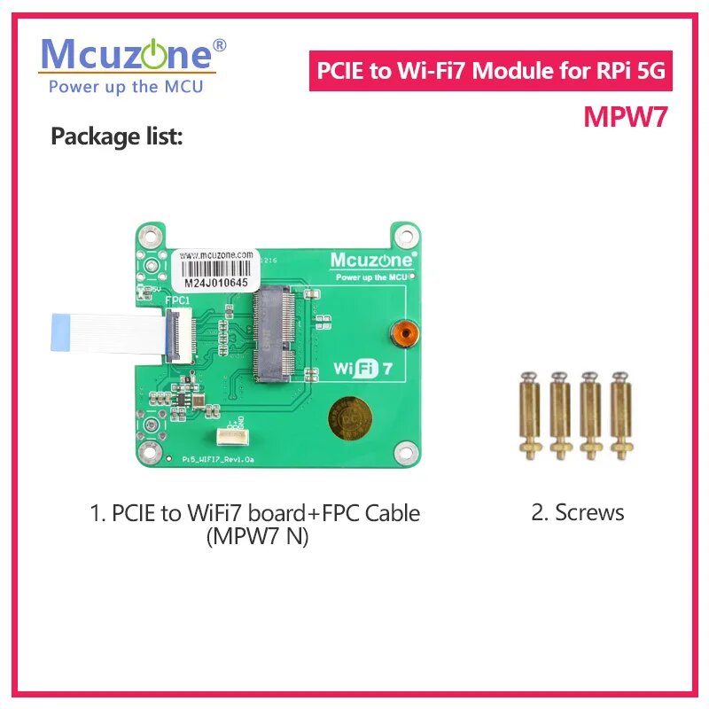 Модуль WiFi7 PCIe для Raspberry Pi 5 MPW7N
