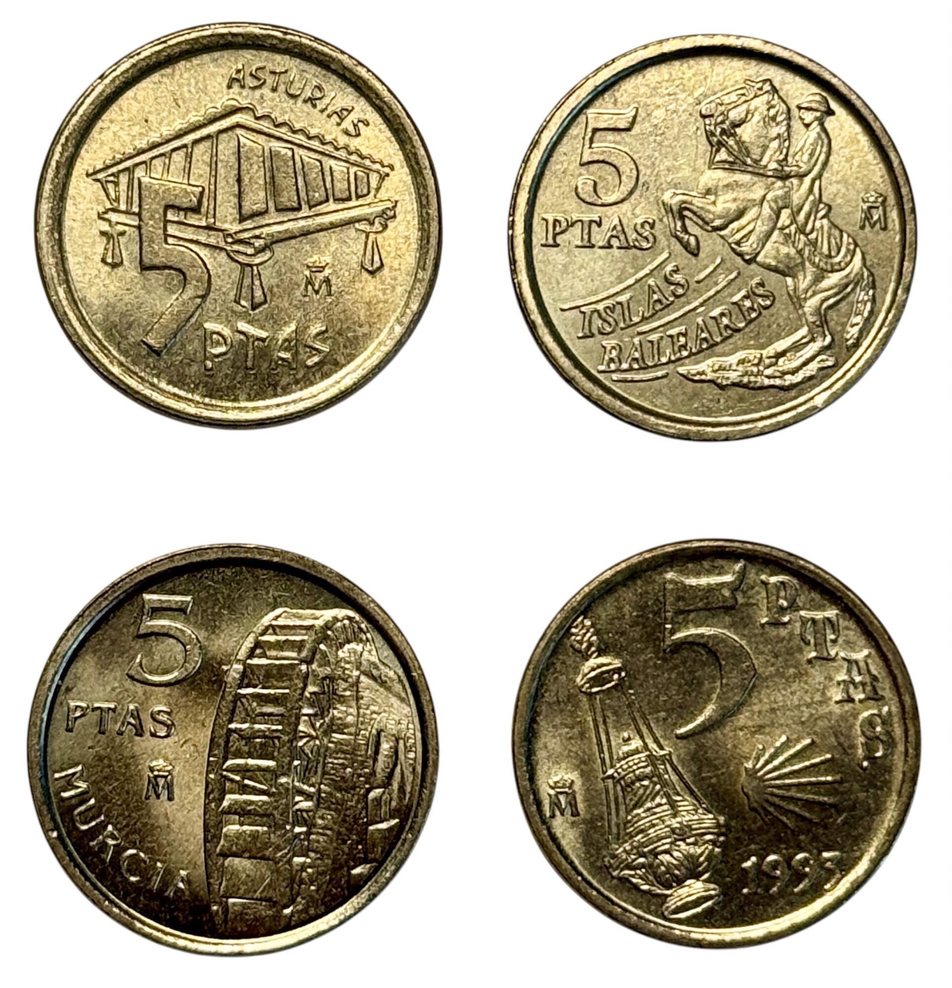 Набор из 4-х монет Испании 5 песет 1993-1999 г.