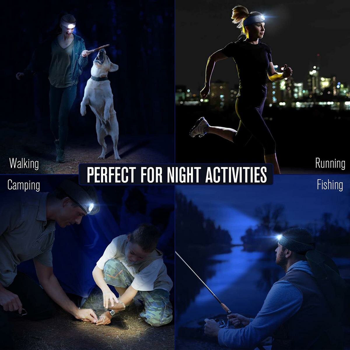 Перезаряжаемый ночной светодиодный фонарь для кемпинга и бега на голову 6000K белый, SOS, серый