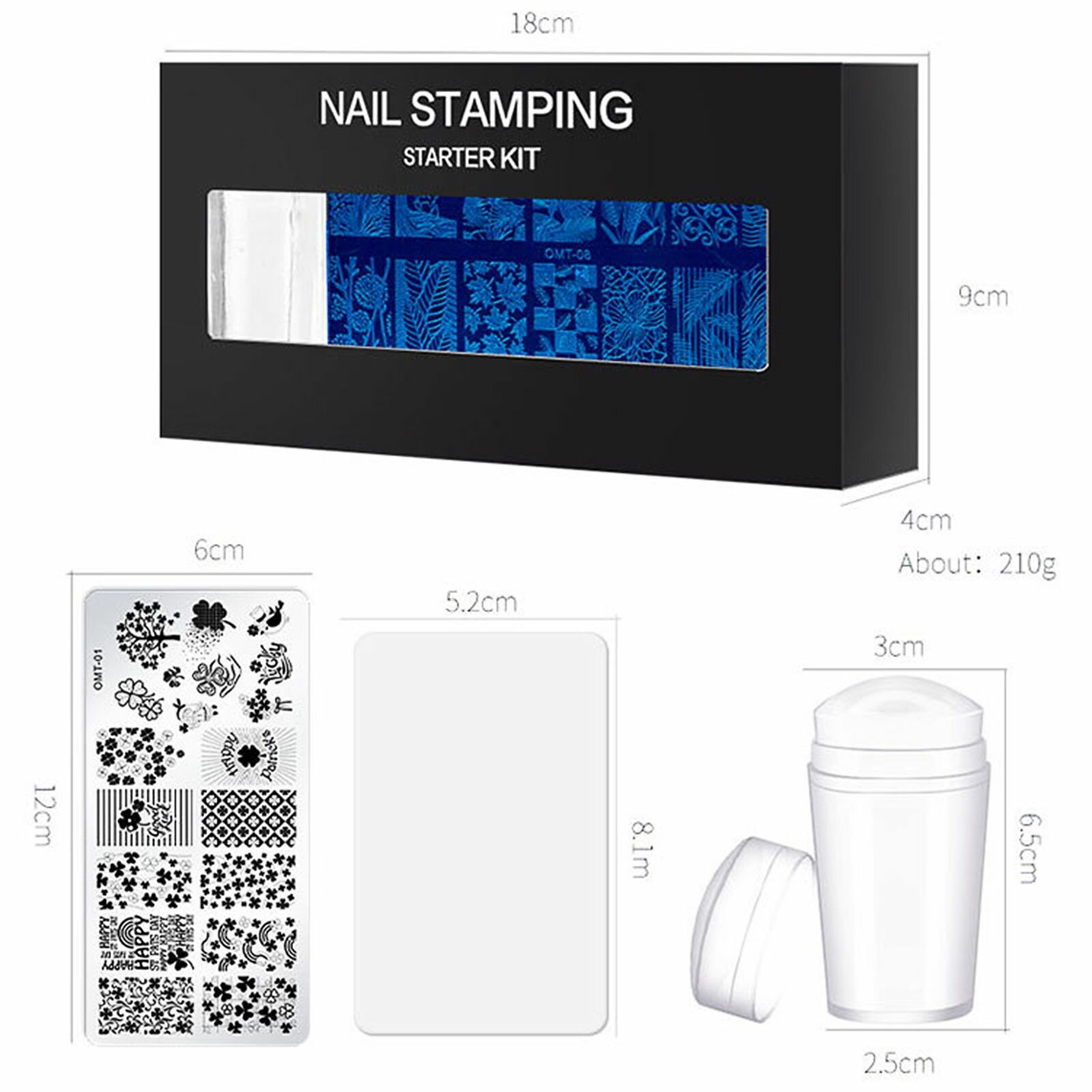 Набор из 10 маникюрных инструментов для стемпинга с прозрачным силиконовым скребком для стемпинга, в том числе цветы, геометрические фигуры и печатные узоры