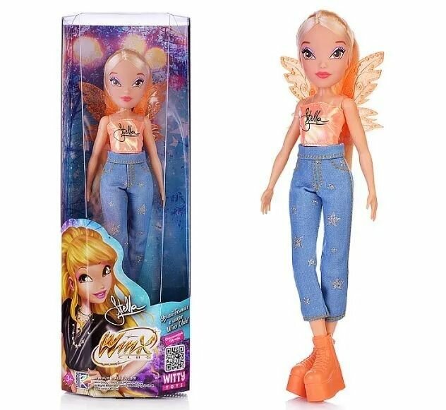 Шарнирная кукла Стелла в джинсах с крыльями, 24 см