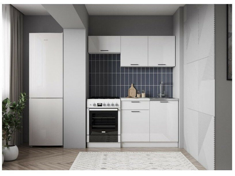 Современный кухонный гарнитур 1,6м, из ЛДСП, белый бриллиант/белый