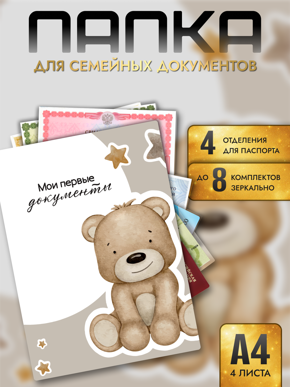 Папка для документов семейных А4 AXLER для документов ребенка, путешествий с файлами