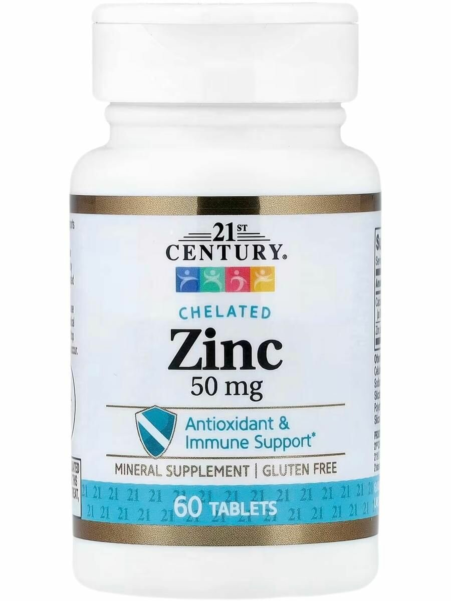 21st Century Chelated Zinc, Халатный Цинк, 50мг - 60 таблеток