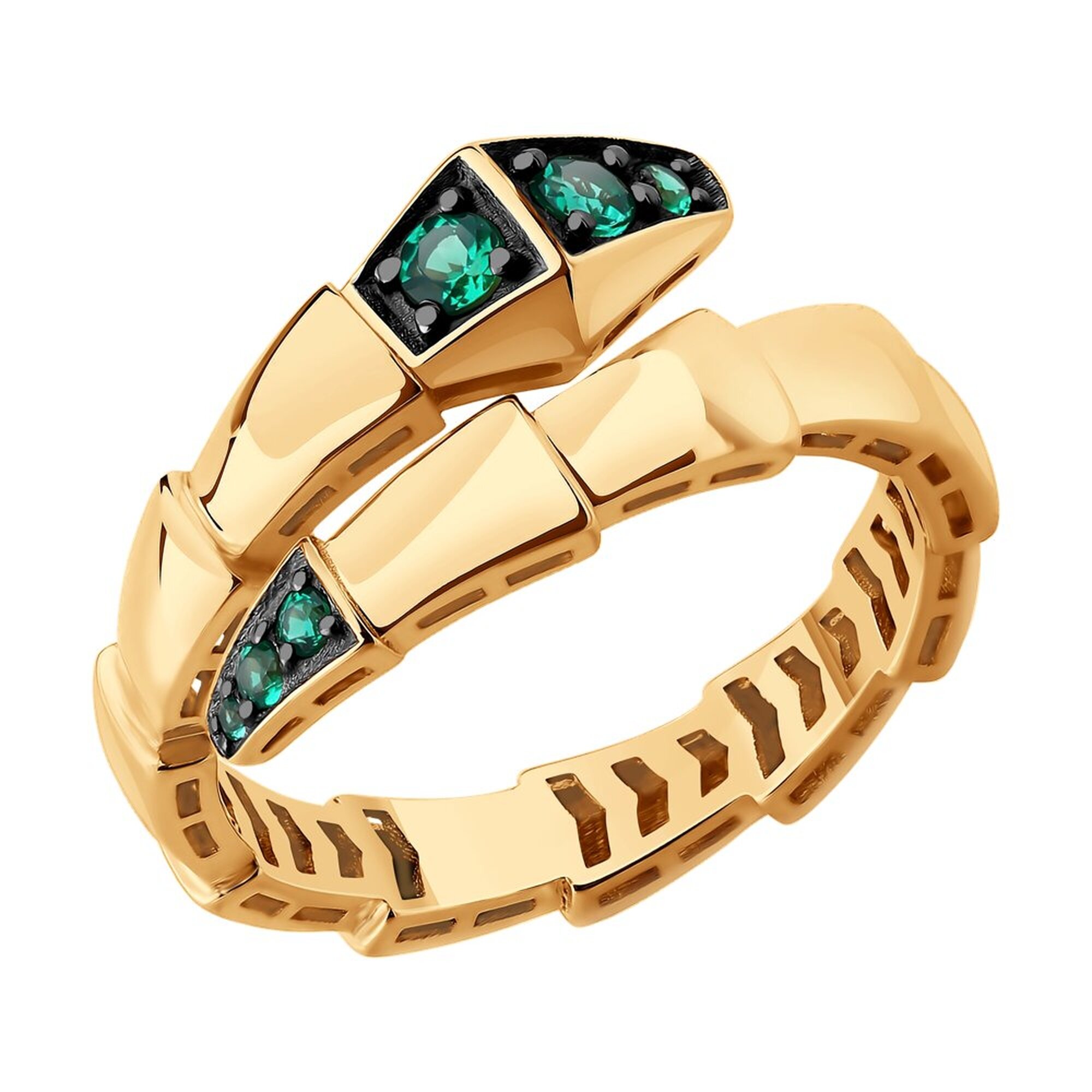 Кольцо, красное золото, 585 проба, изумруд синтетический