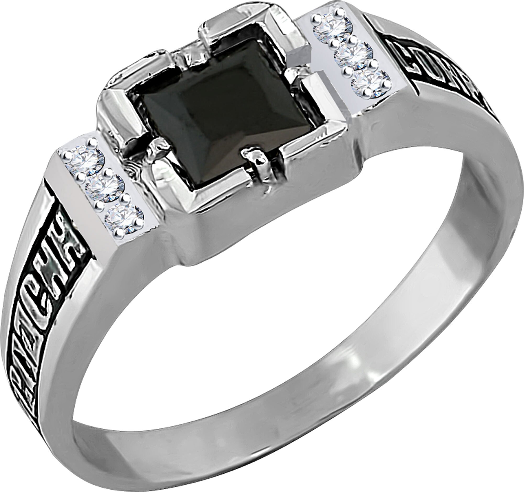 Печатка, серебро, 925 проба, чернение, фианит