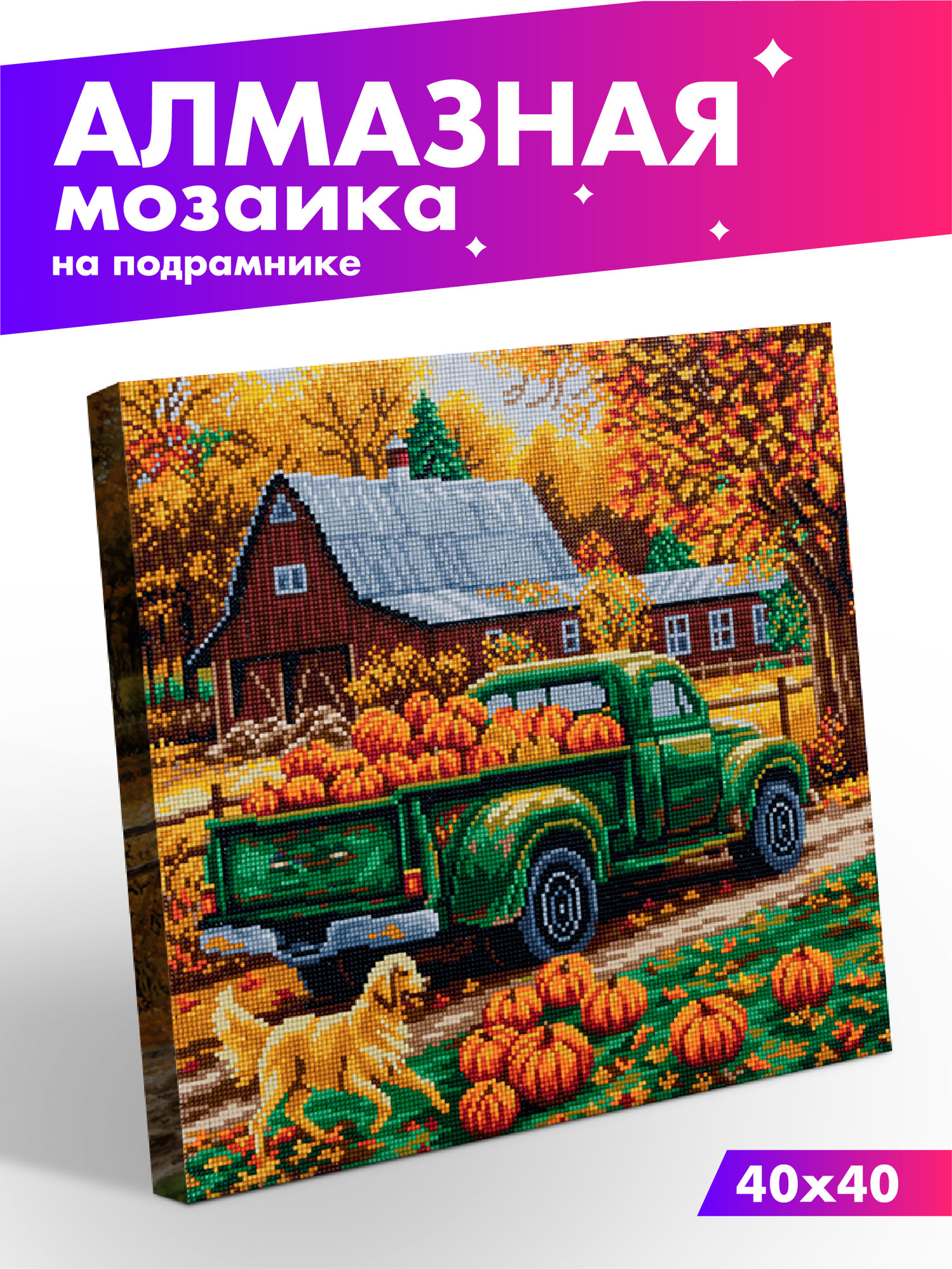 Алмазная (кристальная) мозаика на подрамнике 40 х 40 см "Теплый октябрь" ALPD-308