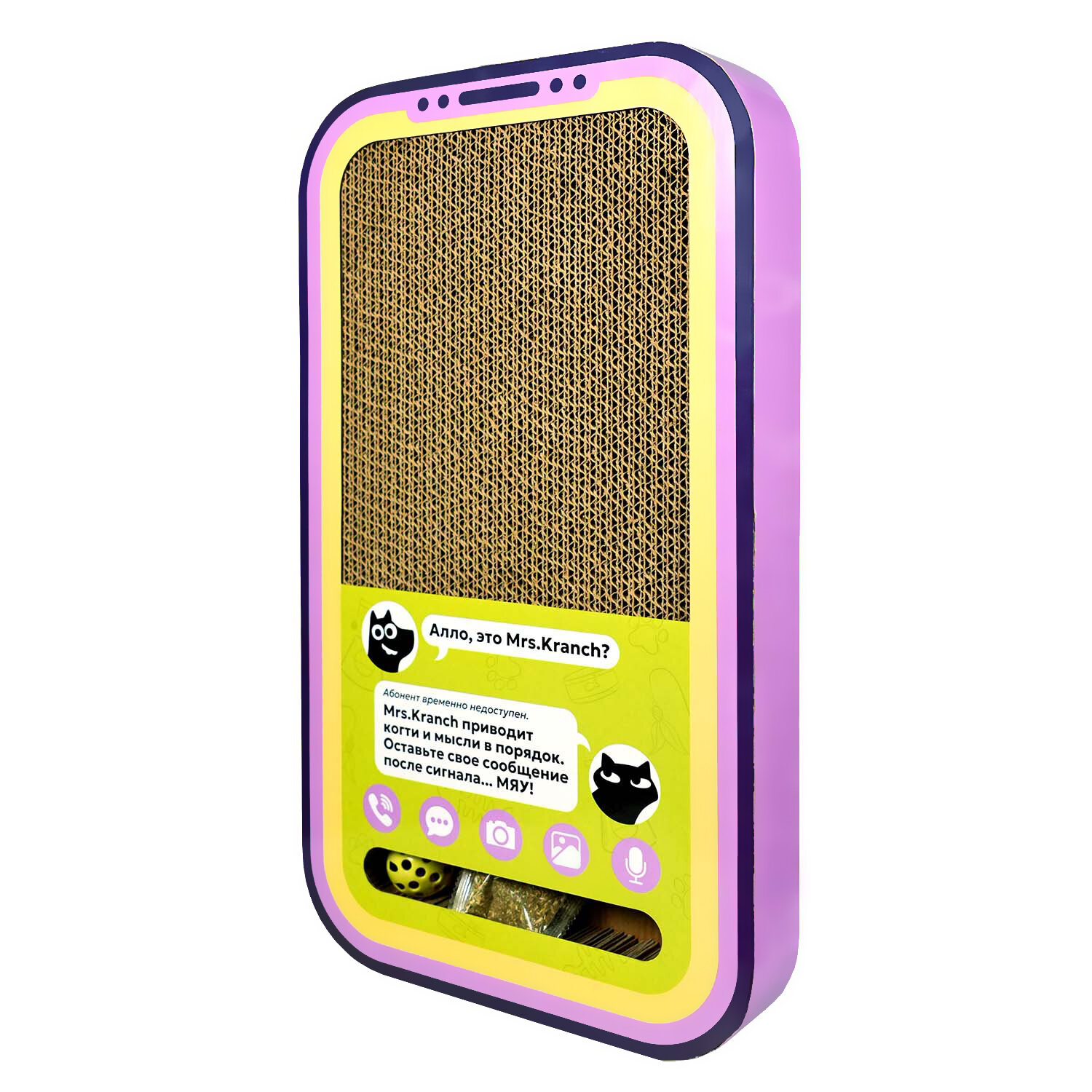 Когтеточка Mr.Kranch для кошек Кранчфон 50х28х5 см из картона с шариком и кошачьей мятой VLT-MKR360947