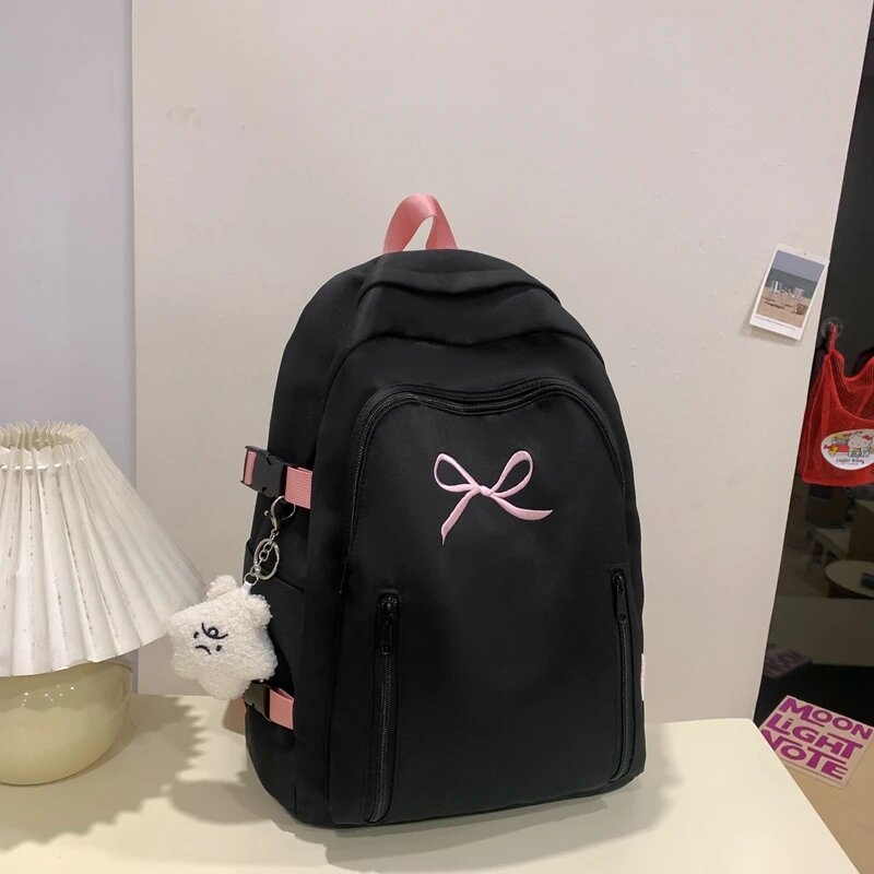 Женский рюкзак для книг, школьные сумки для книг для девочек-подростков, Harajuku, женская сумка для колледжа, 2025 год, сумка для отдыха, рюкзак для путешествий, милый рюкзак Розовый, big with pendant, Черный