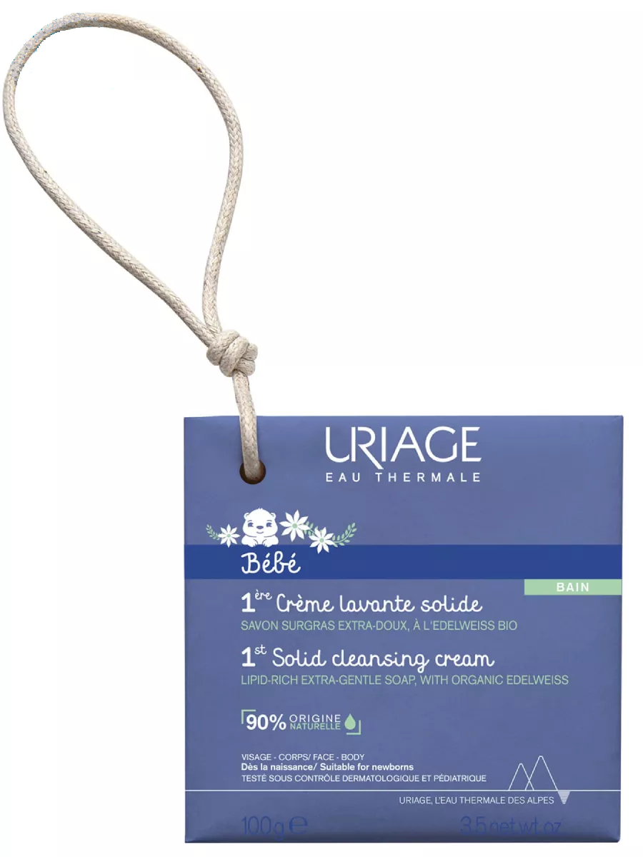URIAGE Bebe Первое очищающее крем-мыло для лица и тела Мыло для новорожденных, детей и взрослых, 100 г
