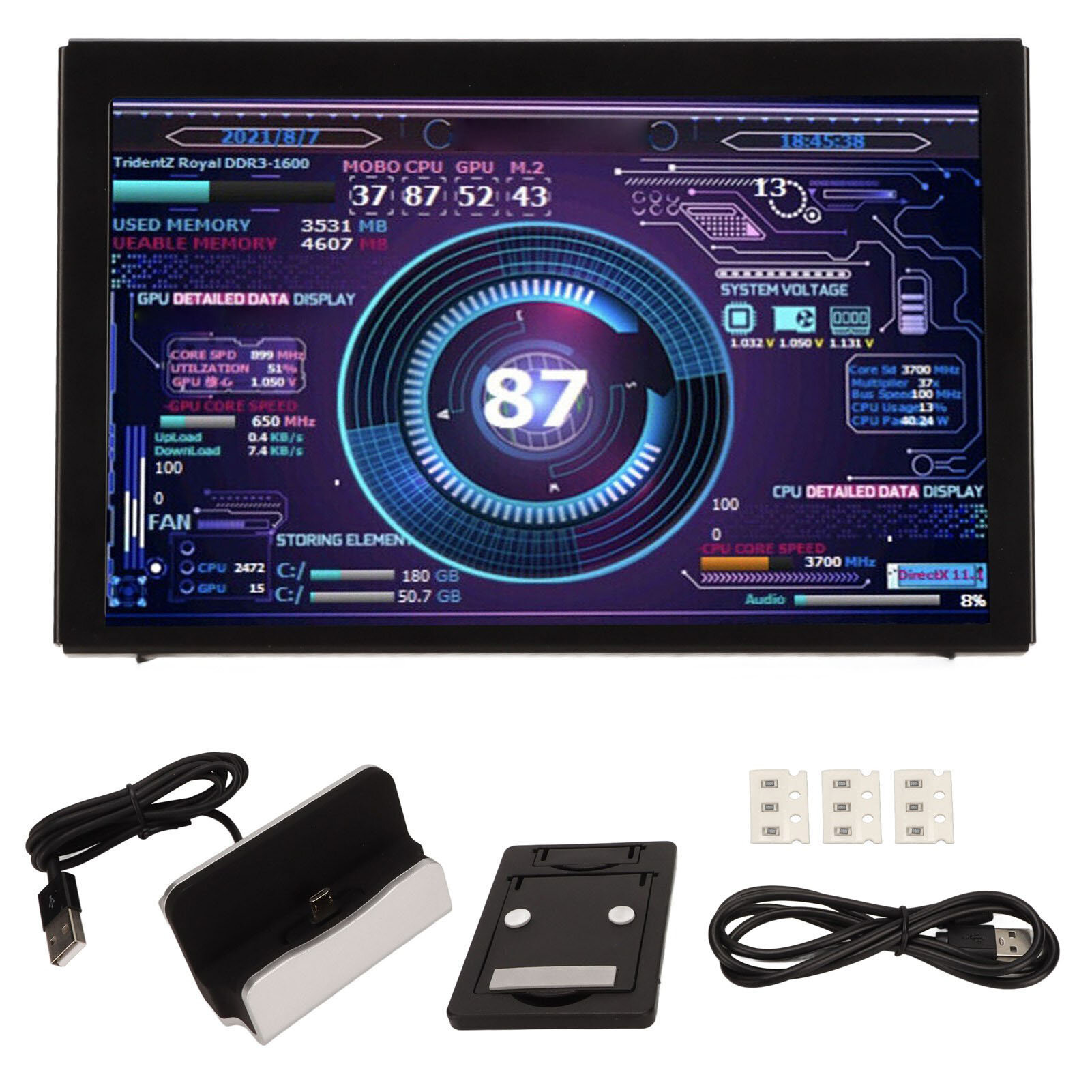 5-дюймовый IPS-дисплей для отображения температуры компьютера, USB-мини-экран для AIDA64, ПК, процессора, оперативной памяти, датчиков, RPi, Linux, Windows.