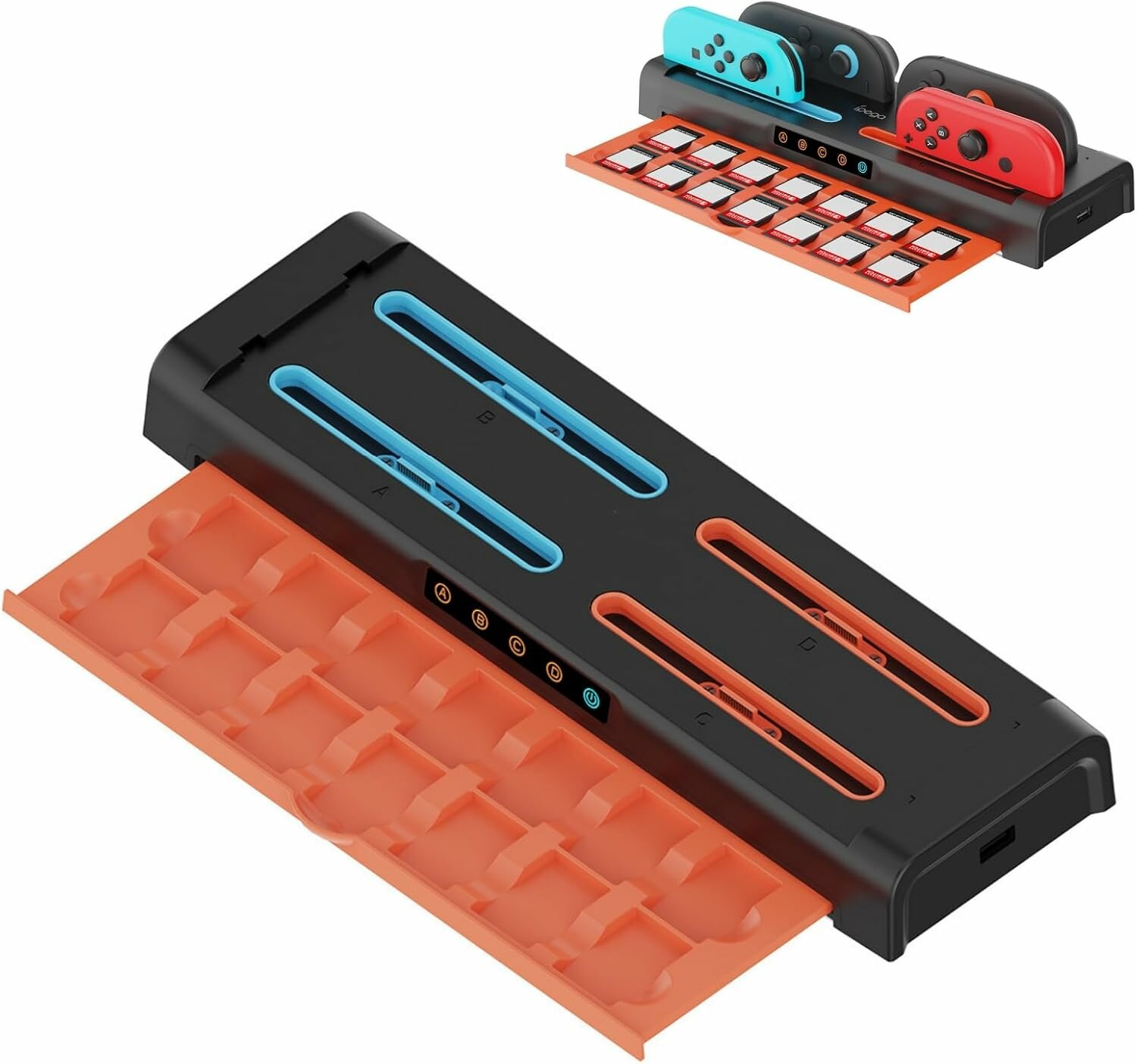 Док-станция для зарядки контроллера 4-в-1 для беспроводного игрового контроллера Switch-мультиконтроллерное зарядное устройство с 14-слотовой библиотекой игровых карт