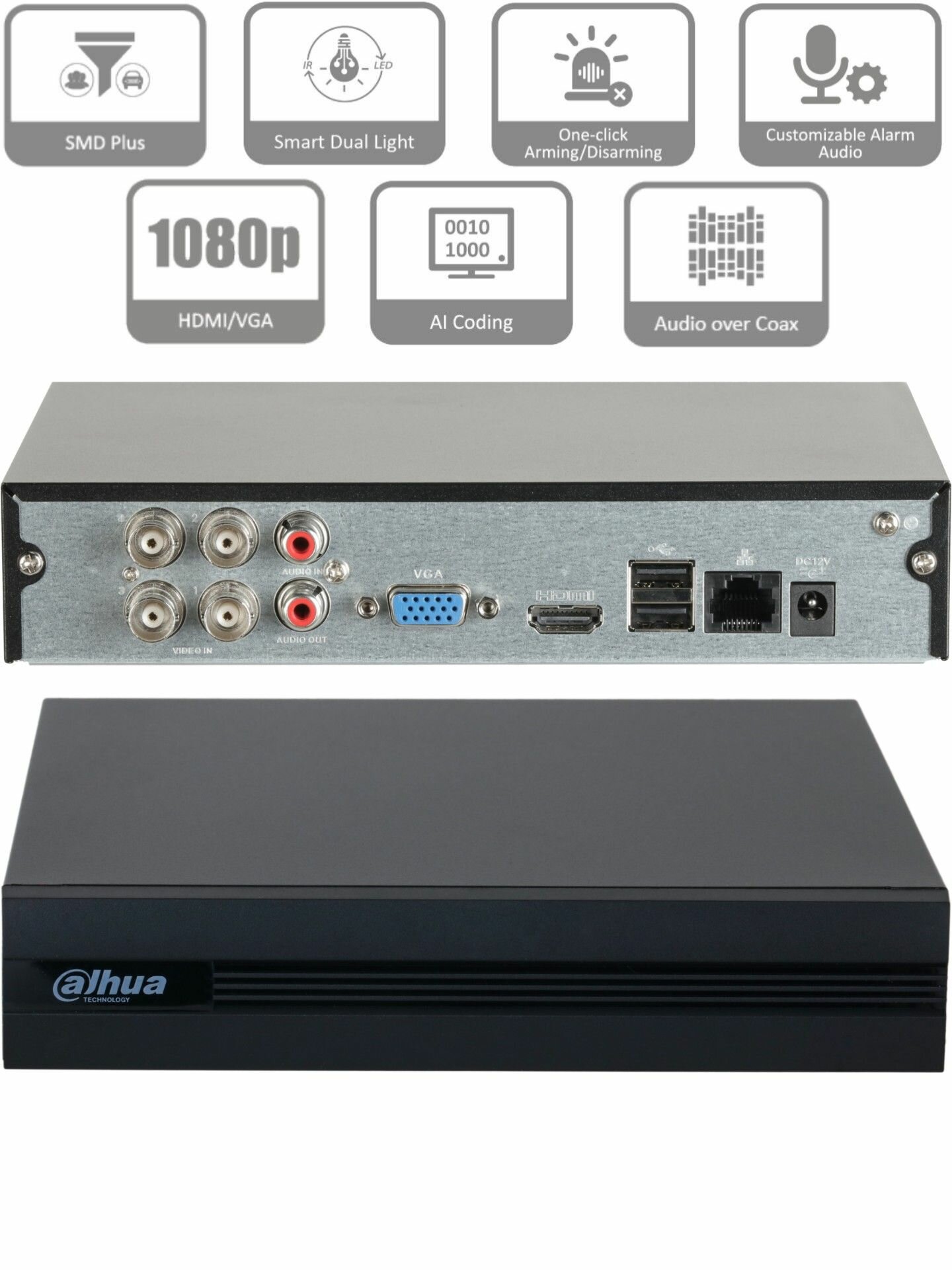 Dahua DH-XVR1B04H-I - 4 канальный видеорегистратор для камер видеонаблюдения HDCVI, XVR-регистратор гибридный