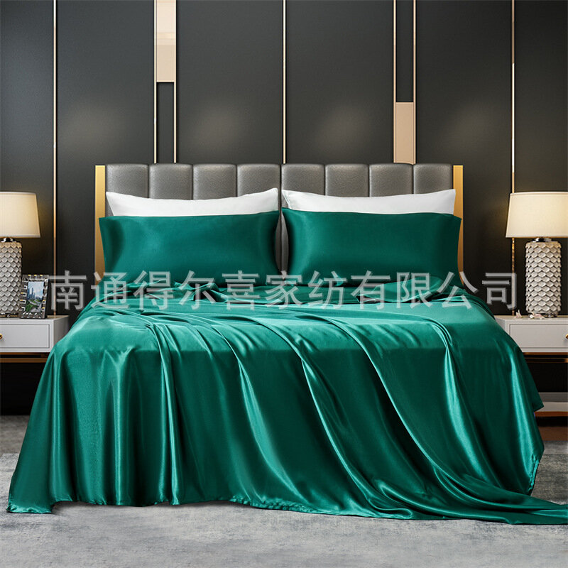 Однотонный комплект из четырех предметов из атласа, имитирующего шелк, простые европейские и американские простыни, простыни, наволочки, постельное белье