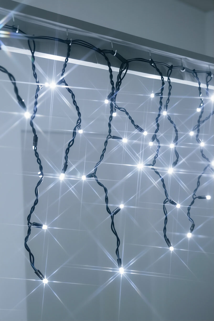 Светодиодная гирлянда Бахрома Profi Rubber 4.8*0.5 м, 190 холодных белых LED ламп, мерцание, черный каучук+ПВХ, соединяемая, IP65, Winter Deco 4080186