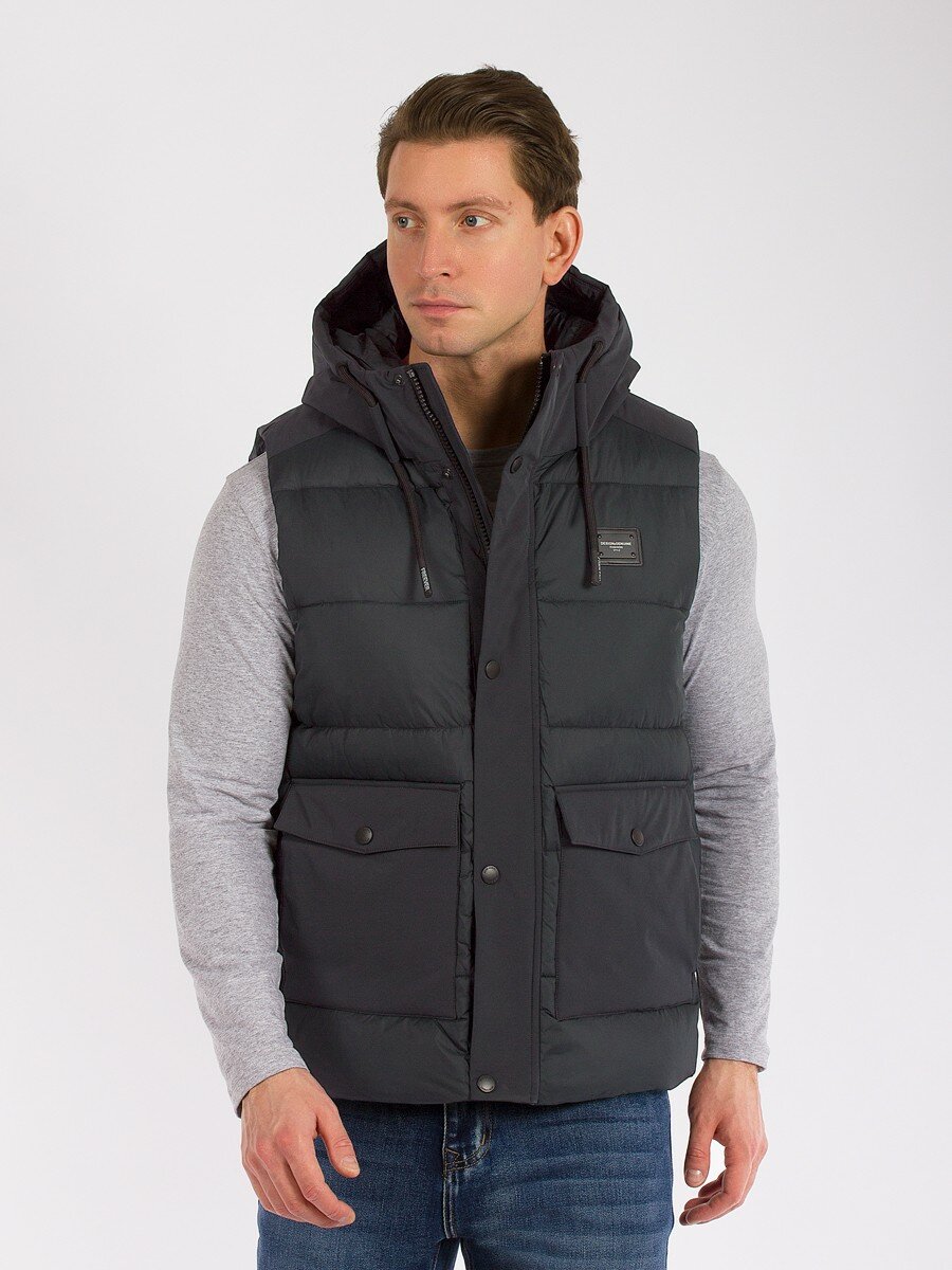 Жилет спортивный мужской,утепленный,на молнии,с капюшоном