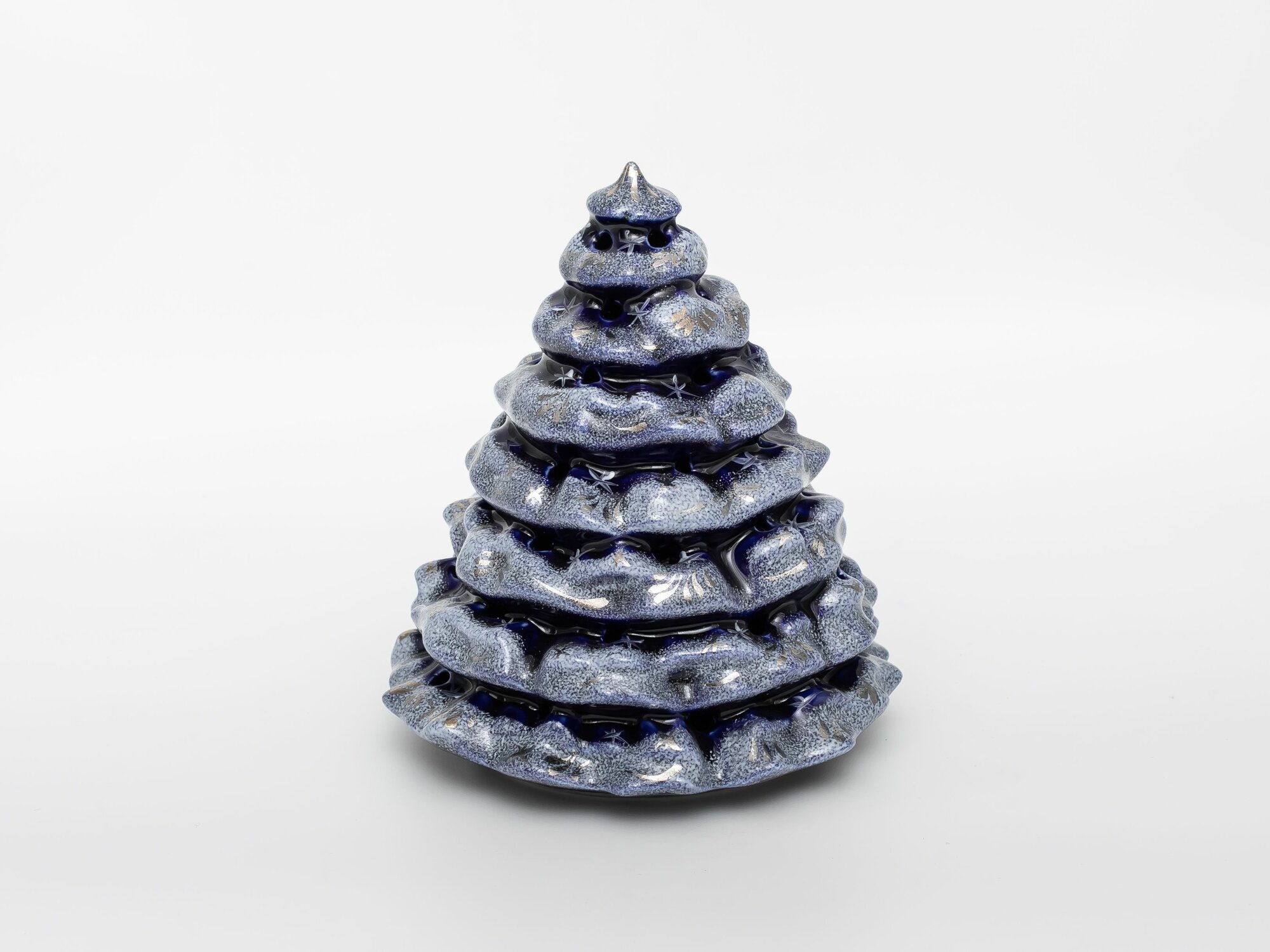 Сувенир Елочка (кобальт, краски, платина) с подсветкой гжель ручная роспись