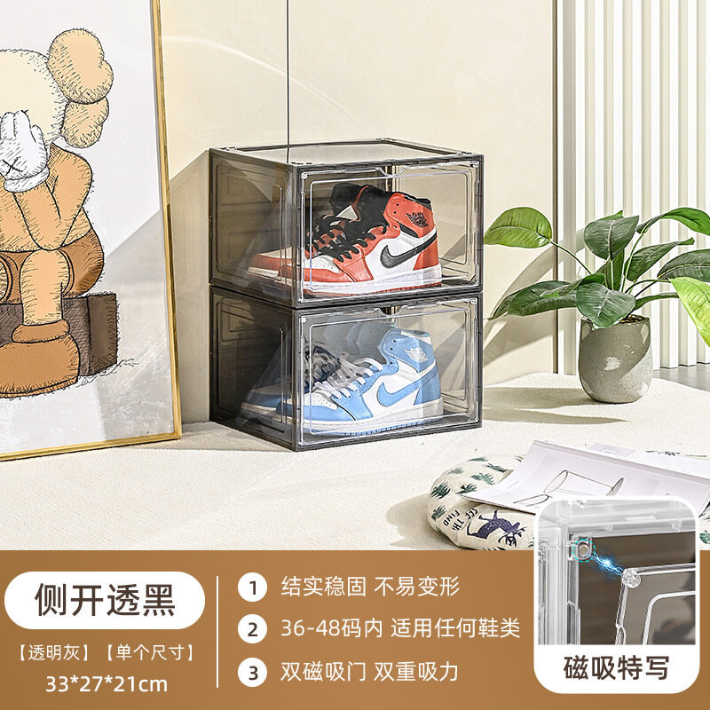 Прозрачная складная обувная коробка для хранения обуви дома, магнитная, штабелируемая, пылезащитная обувная шкаф, пластиковая, интернет-знаменитость, обувная стена