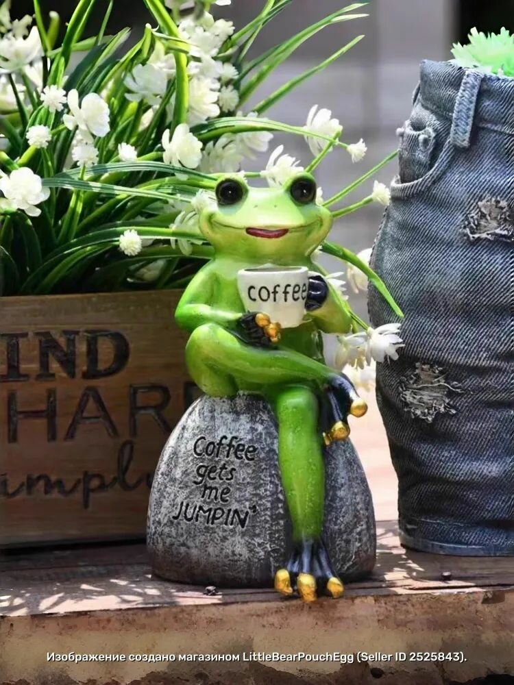 Статуэтки для интерьера, Лягушка с кофе на камне