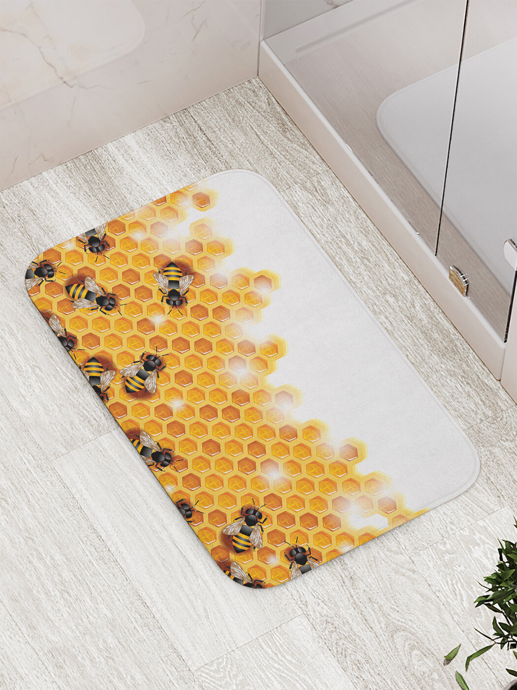Коврик для ванной комнаты, туалета "Пчелы на сотах" противоскользящий, 52х77 см, JoyArty