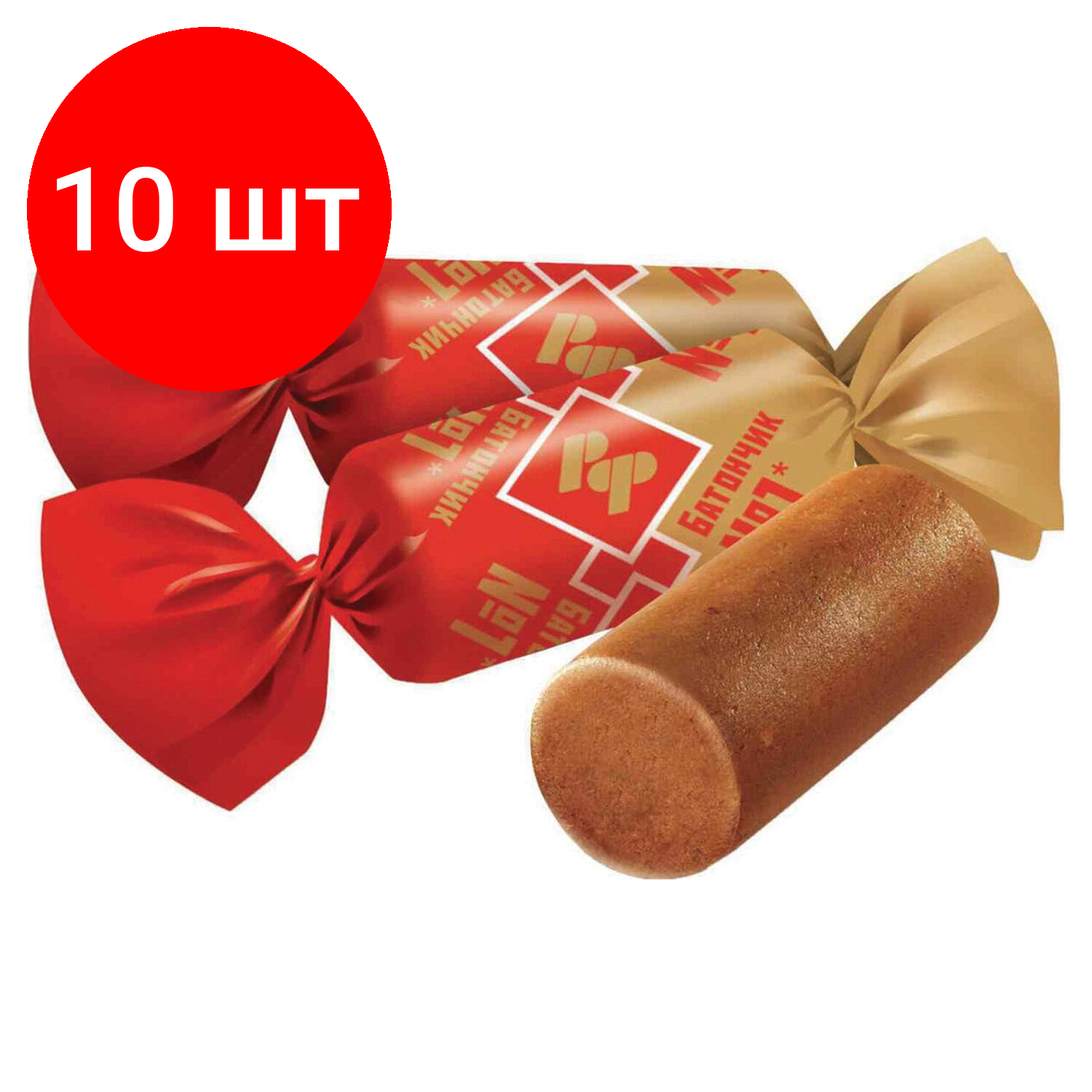 Комплект 10 шт, Конфеты шоколадные РОТ фронт "Батончики", пралине с дробленными вафлями, 1 кг, пакет, РФ14462