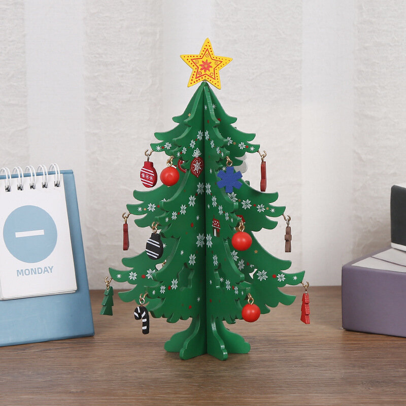 Елочка деревянная настольная с игрушками 19,5 см 3D Bondibon декор новогодний, рождественский, украшение на праздник