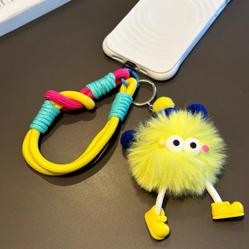 Ланъярд для телефона с шариком из угля дофамина, плетеный ремешок, плюшевый мультяшный универсальный подвес, цепочка для подвешивания куклы CCD