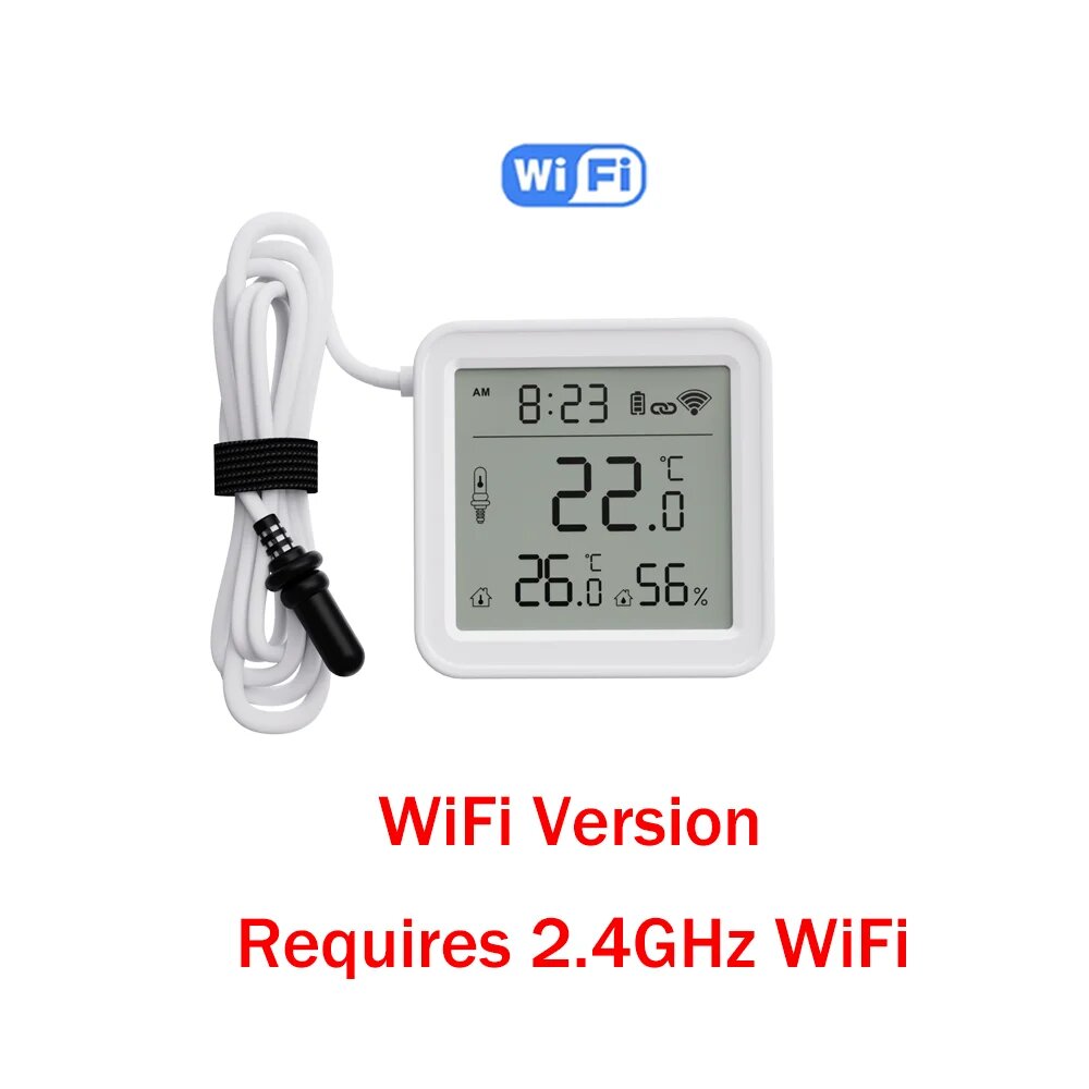 Датчик температуры и влажности Tuya Zigbee или Wi-Fi с внешним зондом, подключенный термометр для умного дома, работает с SmartLife