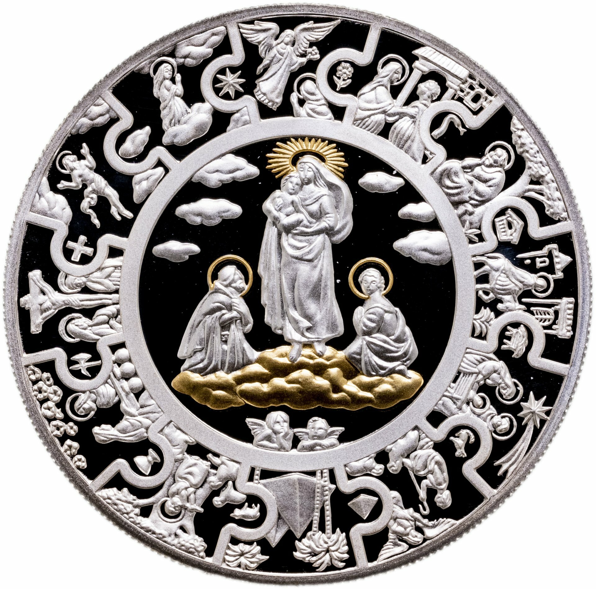 Либерия 5 долларов 2010 "Святая Мария", Серебро 999, в сохранности Proof