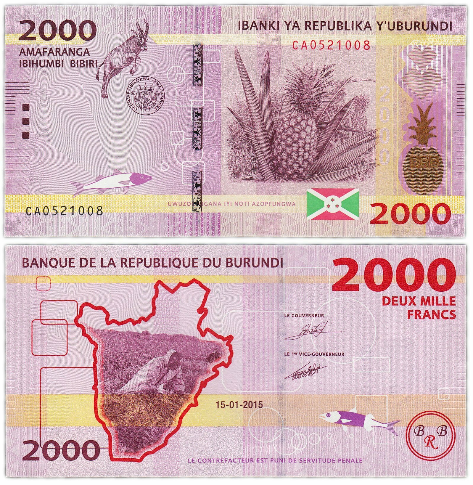 Бурунди 2000 франков 2015 Антилопа Pick 52а