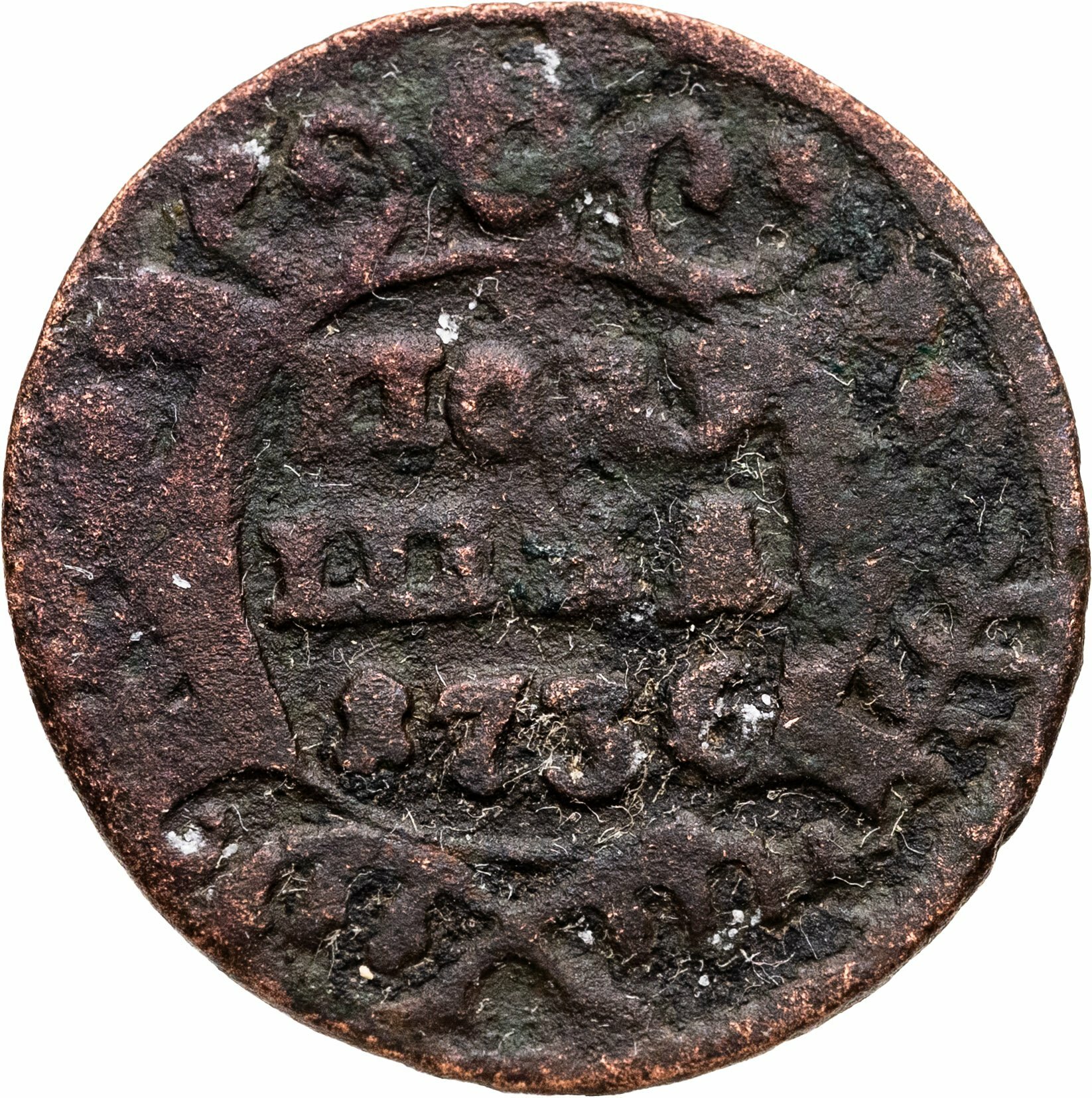 Полушка 1736, Медь, в сохранности VF