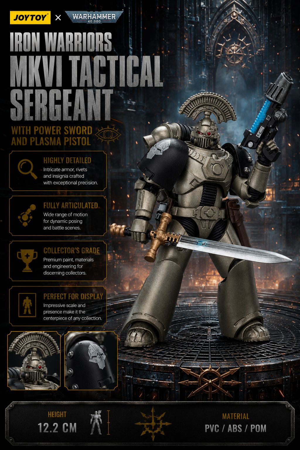 Подвижная фигурка JOYTOY Warhammer The Horus Heresy 1/18 Iron Warriors Centurion with Heavy Power Maul and Combi-melta Подарочная модель