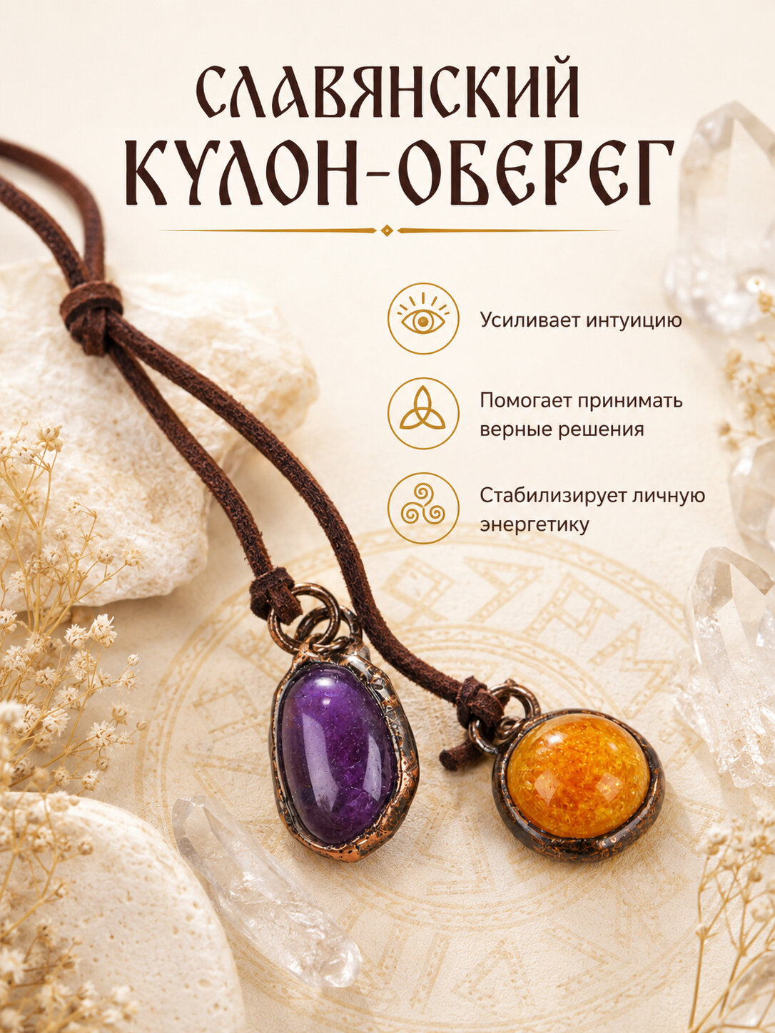 Кулон оберег с камнем, подвеска-амулет талисман унисекс