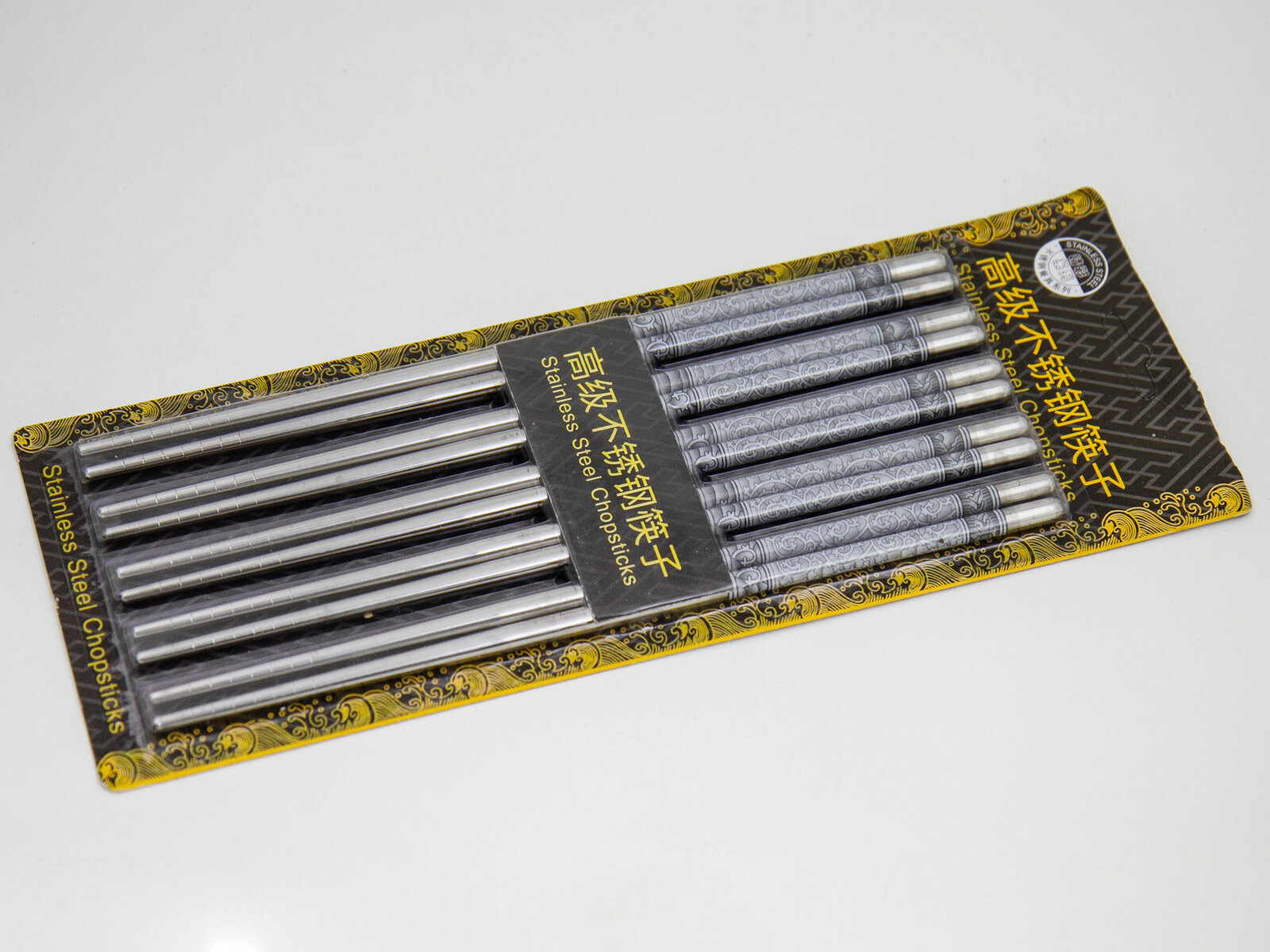 Китайские металлические палочки для еды с рисунком "Орнамент", 5 пар, 230 мм