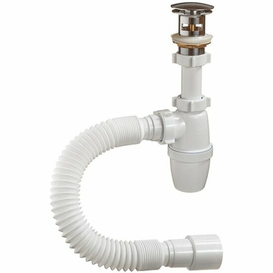 Сифон бутылочный Orio клик-клак, 1 1/4" x 40 мм, с латунным выпуском и гофротрубой