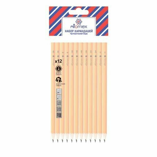 Набор карандашей, 12 штук, чернографитные, Attomex 2B-2H