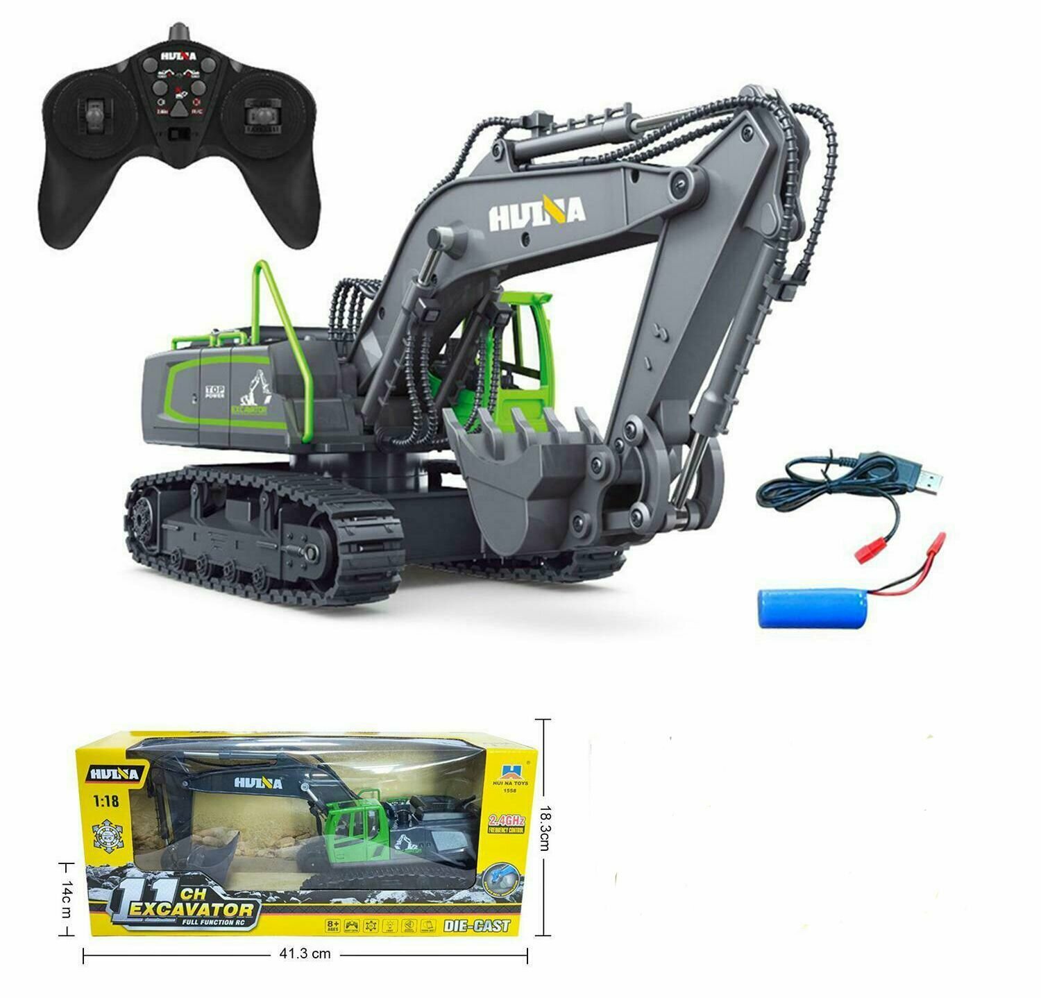 Экскаватор на радиоуправлении HUI NA TOYS со световыми эффектами, масштаб 1:18, HN1558