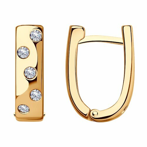 Серьги, серебро, 925 проба, золочение, фианит