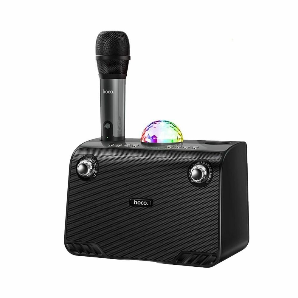 Портативная колонка Hoco BS41 Warm Sound, 2400мАч, динамик 20Вт и tweeter, BT5.0, AUX, MicroSD, USB, беспроводной микрофон, с подсветкой, черный