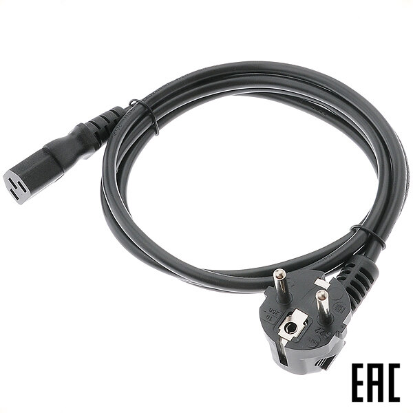 Шнур питания ПВС-АП-3х0,75-1,8 вилка "евр" - розетка IEC22С13 1,8 м черный (2 шт. в комплекте)