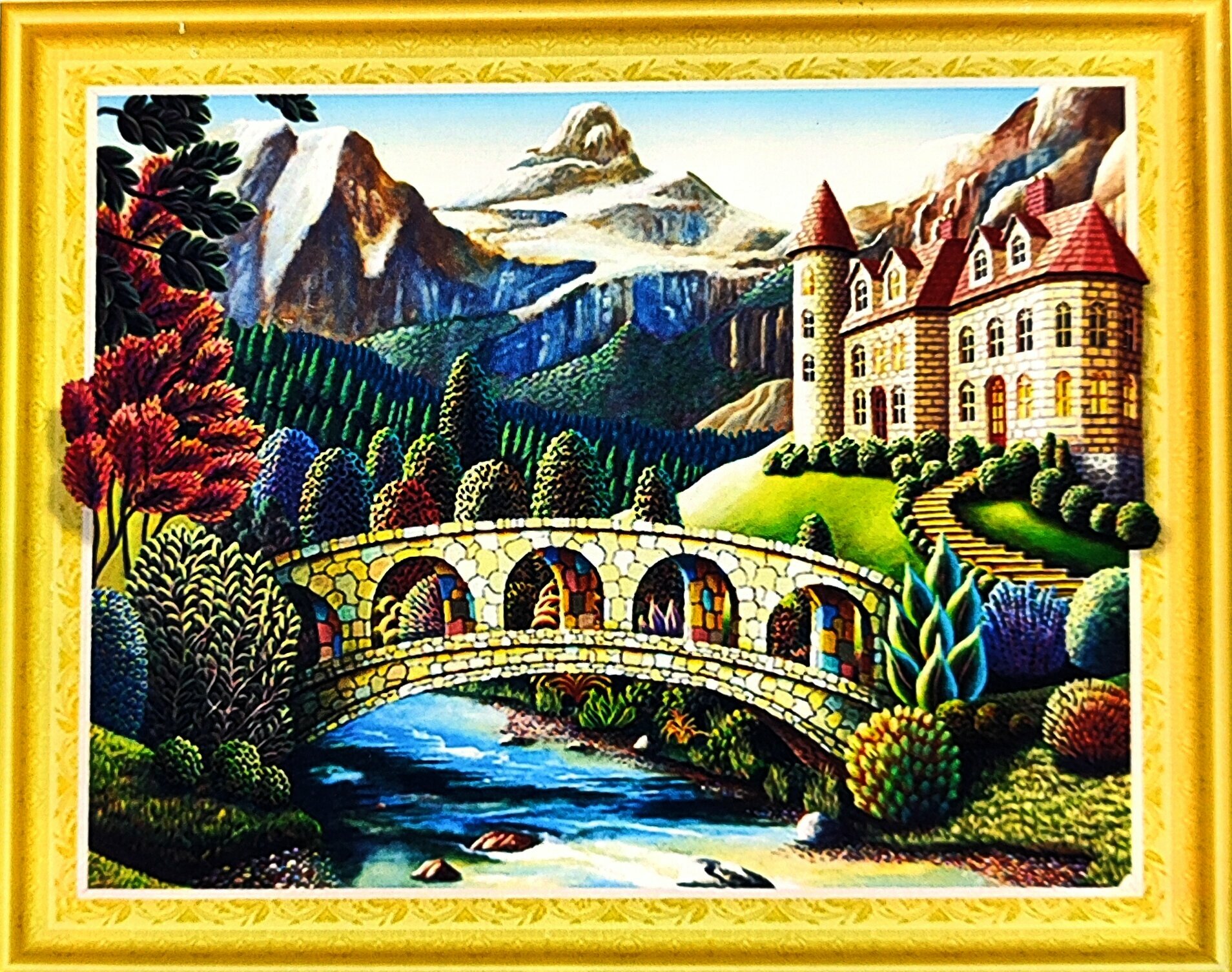 Алмазная мозаика круглые, частичная выкладка, на подрамнике, природа, озеро, Италия, город, домик, лодка, пейзаж 40*50