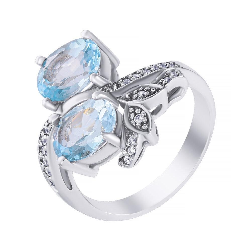 Кольцо, серебро, 925 проба, фианит, топаз