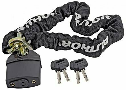 Замок велосипедный, цепь с навесным замком ACHL-65 8х900мм в текстильном чехле черный AUTHOR